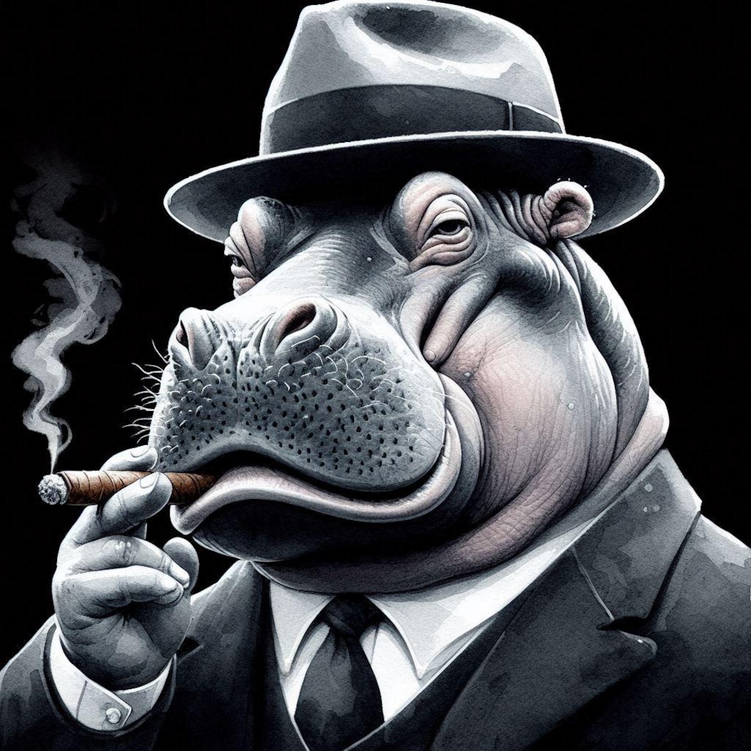 Hippo Mafia Boss From the 1930s With A Cigar Cool Poster in Watercolor ...