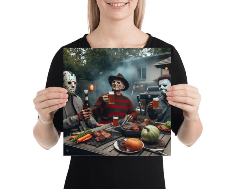 Grill and Beer With Horror Movie Villains Funny Poster Unique Poster ...