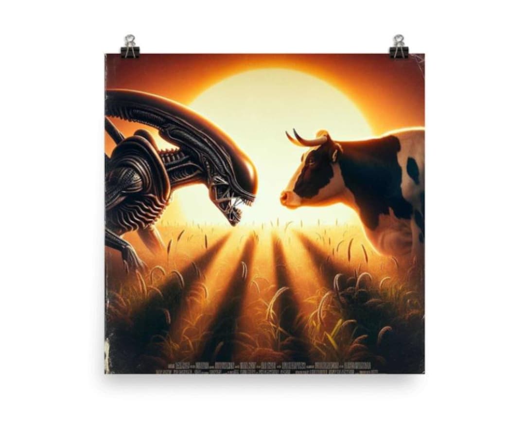 Alien Vs Cow Funny Movie Poster Unique Poster Museum-quality Poster on ...