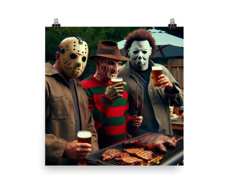 Grill Party With Horror Movie Characters Funny Poster Unique Poster ...
