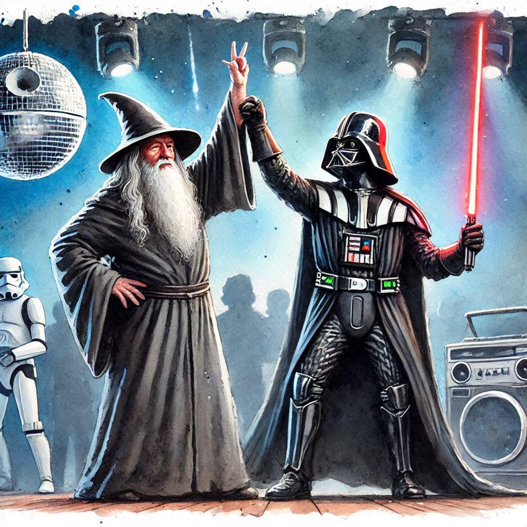 Gandalf and Darth Vader Disco Dance Funny Poster in Watercolor Style ...