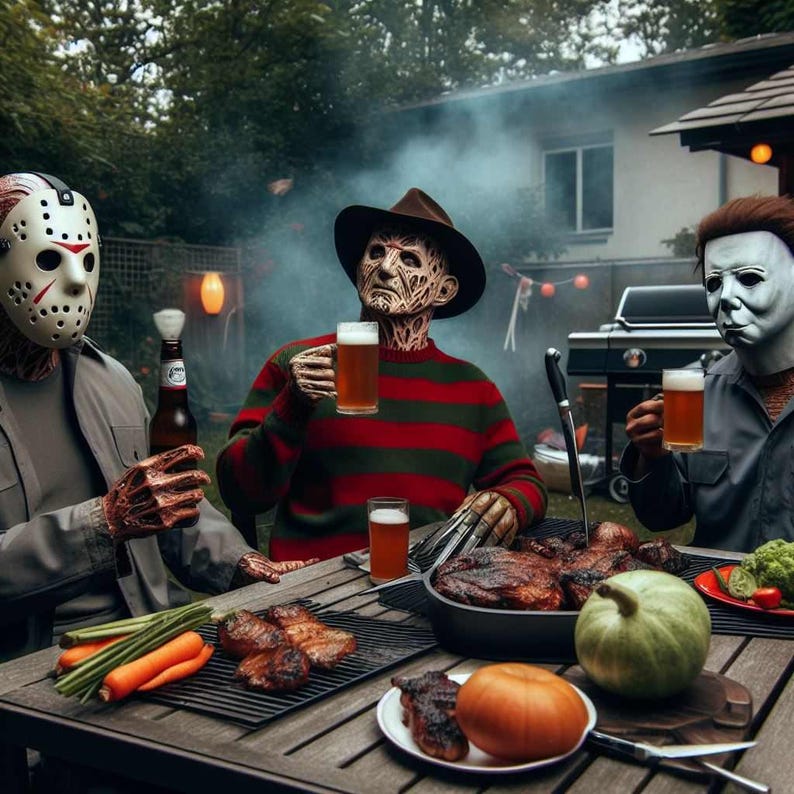 Grill and Beer With Horror Movie Villains Funny Poster Unique Poster ...