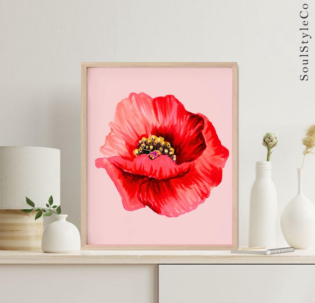 Red Flower Wall Art Flower Decor Wall Decor Kitchen Decor Livingroom ...