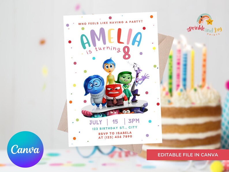 Editable Inside Out 2 Birthday Invitation | Canva Template | Inside Out ...