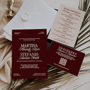 Luxury Deep Red Wedding Invitation Set, Moody Floral, Save the Date ...