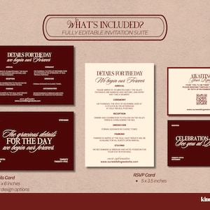 Luxury Deep Red Wedding Invitation Set, Moody Floral, Save the Date ...