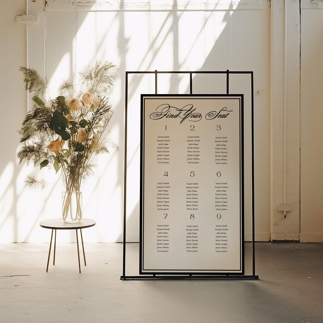Seating Chart - Black and Cream Wedding Reception Timeless Design for ...