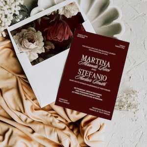 Luxury Deep Red Wedding Invitation Set, Moody Floral, Save the Date ...