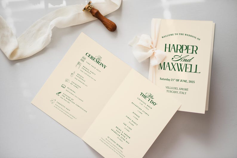 Elegant Wedding Program Template, Old Money Style Ceremony Itinerary ...