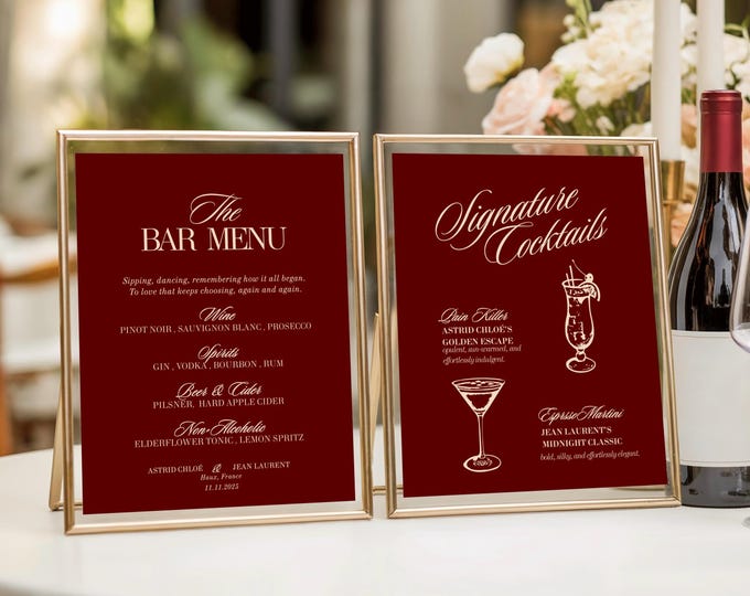 Olive Green Bar Menu Sign Template, Old Money Wedding Drinks List ...