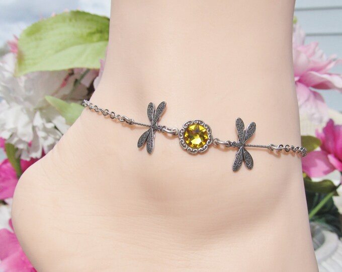 Silver Anklets Dragonfly Anklet Ankle Bracelets Swarovski - Etsy