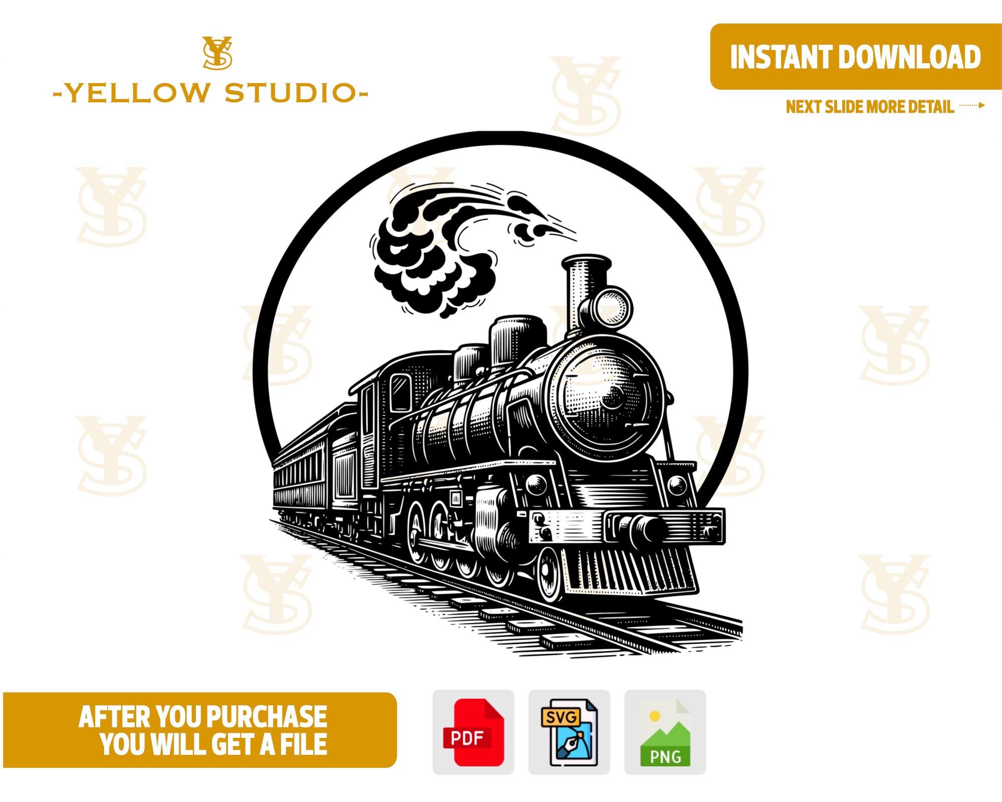 Old Steam Train Svg for Cricut, Silhouette, Railway Locomotive Dxf for ...