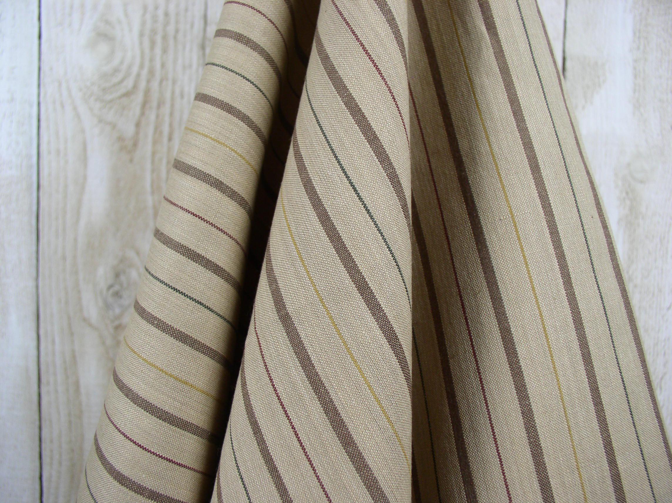 Khaki With Colored Pinstripes Homespun Flannel Fabric by the Yard or ...