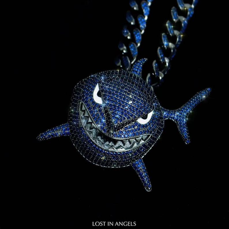 Bling Hip Hop Big Blue Shark Pendant Necklace | Iced Out Cz Bling ...