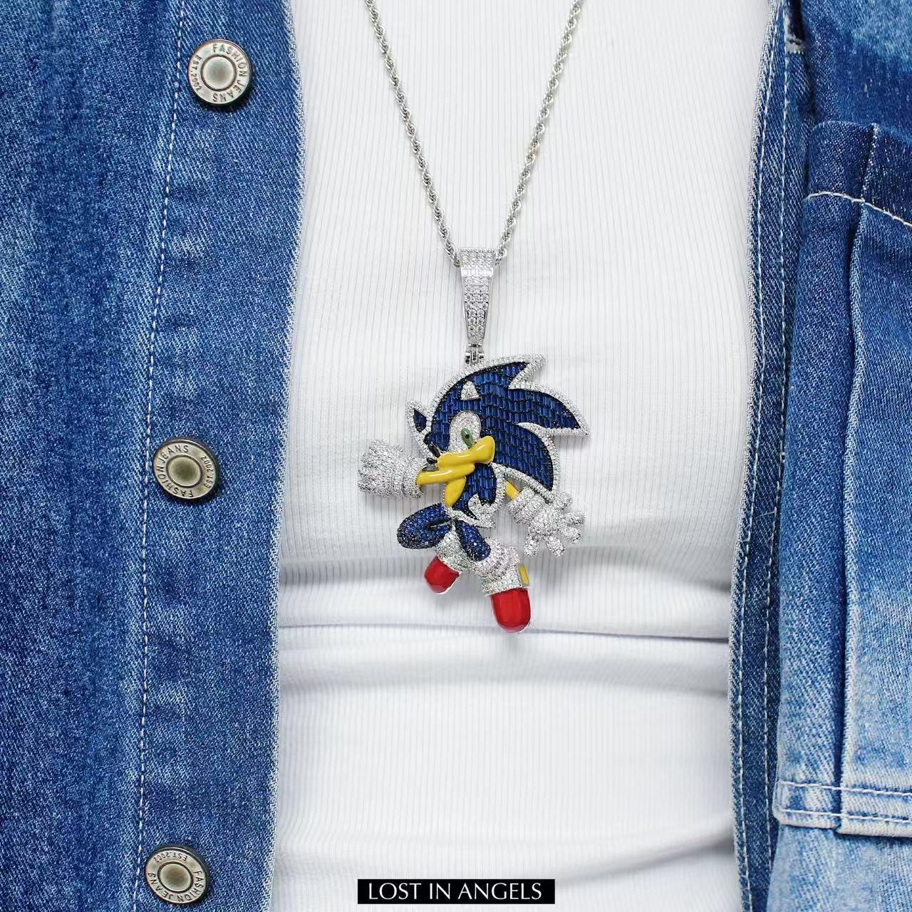 Iced Out Sonic Pendant: CZ Bling Hip-hop Jewelry With Cuban Chain - Etsy