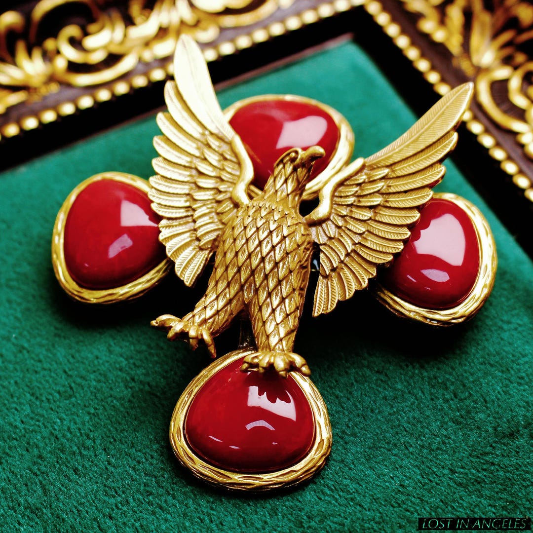 Antique Copper Eagle Brooch: Gothic Talisman With Red Stone - Etsy