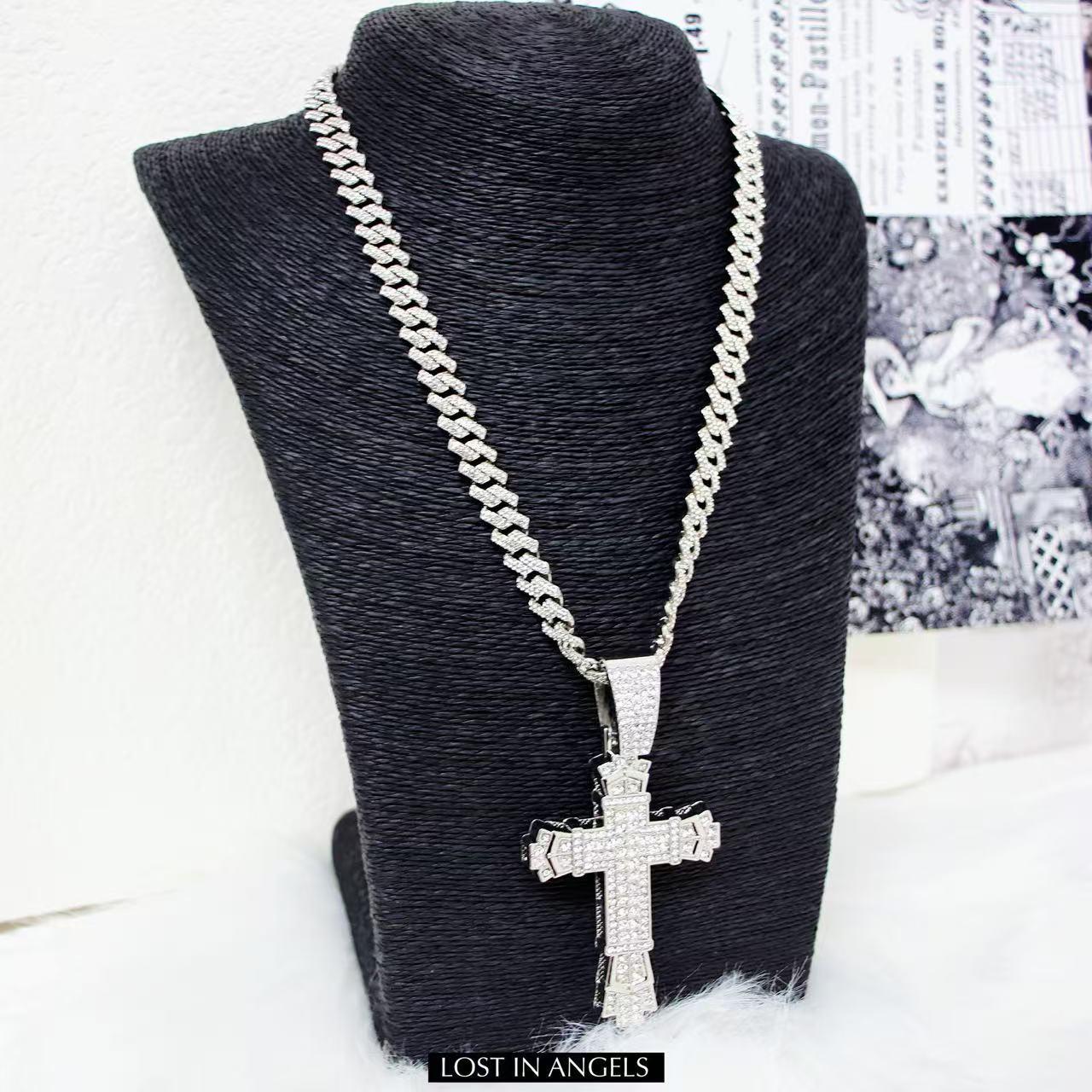 Classic Hip Hop Cross Pendant Necklace - Iced Out Cuban Chain With ...