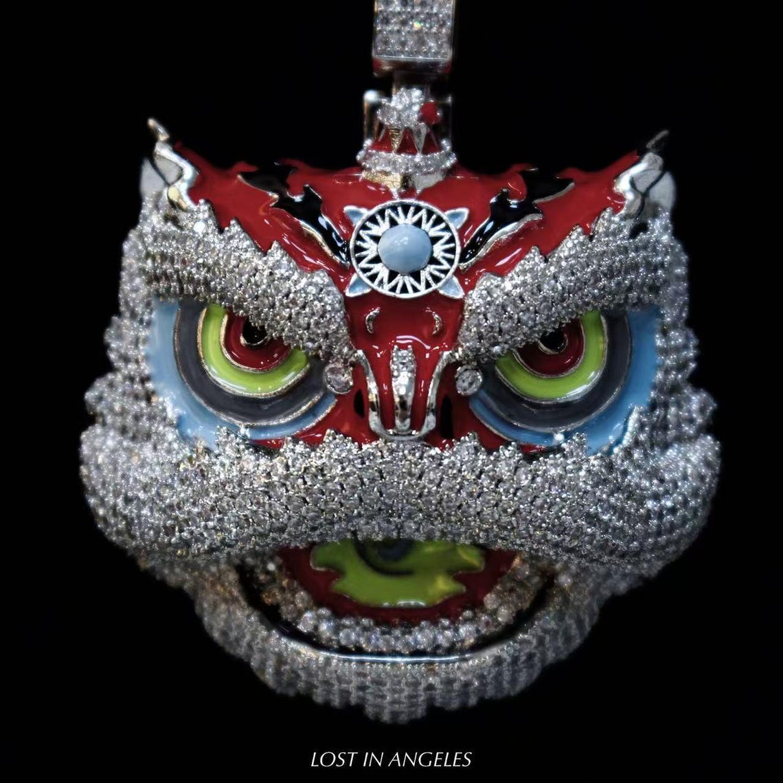 Bling Lion Head Pendant Necklace: Enamel Drip, Cubic Zirconia - Hip Hop ...