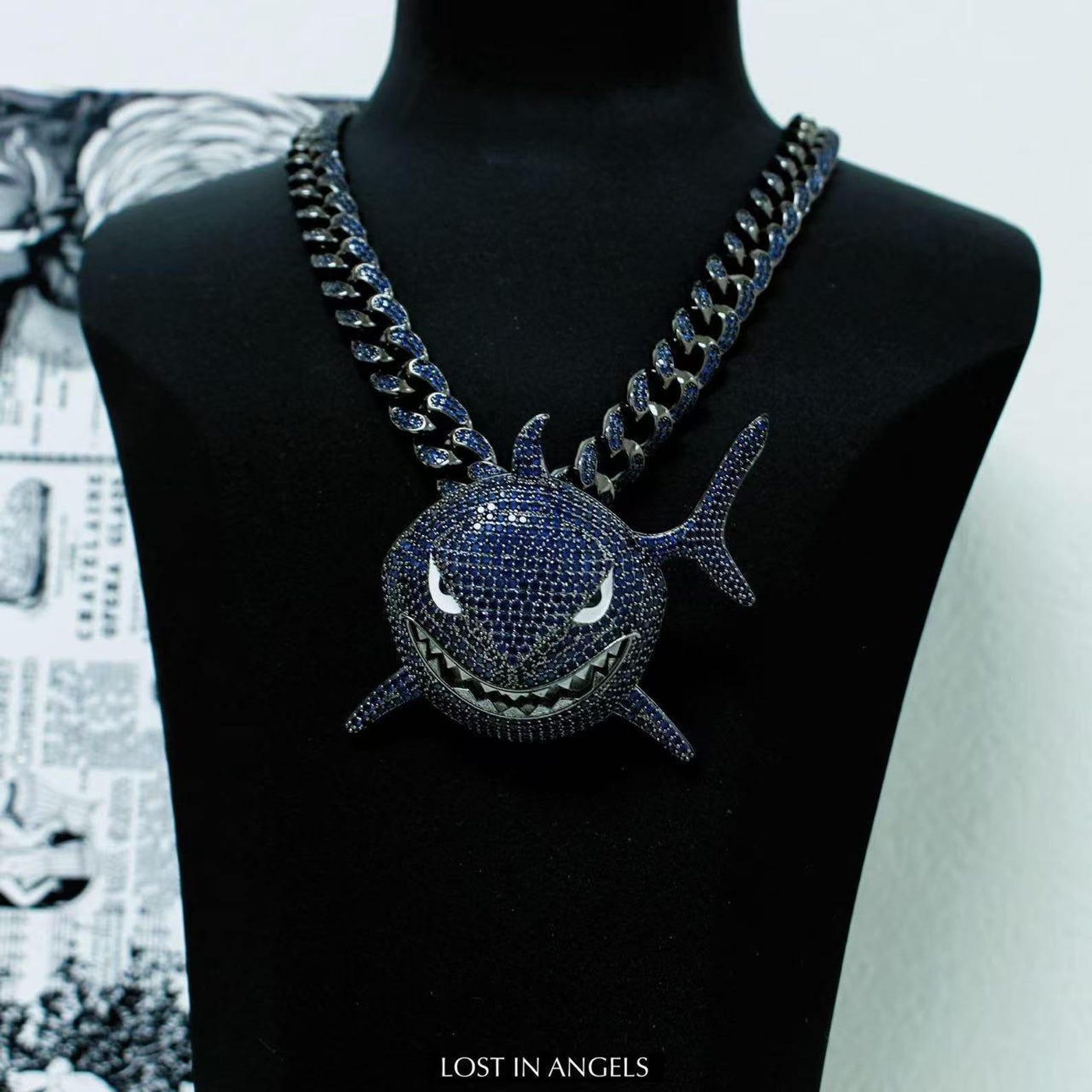 Bling Hip Hop Big Blue Shark Pendant Necklace | Iced Out Cz Bling ...