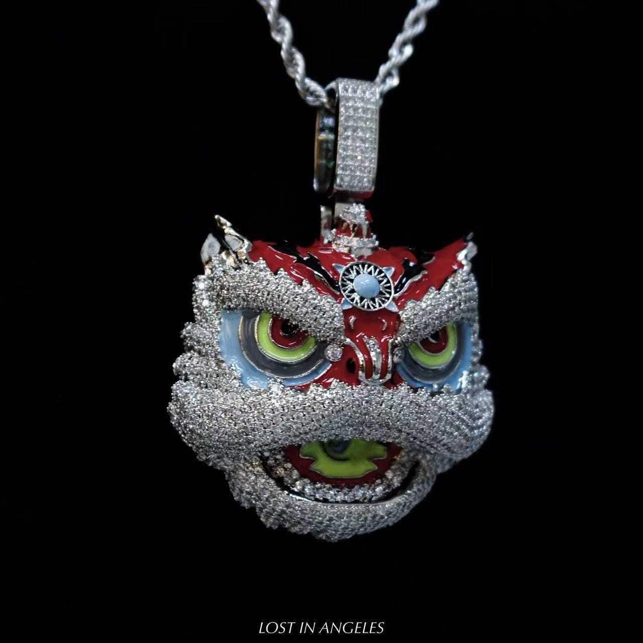 Bling Lion Head Pendant Necklace: Enamel Drip, Cubic Zirconia - Hip Hop ...