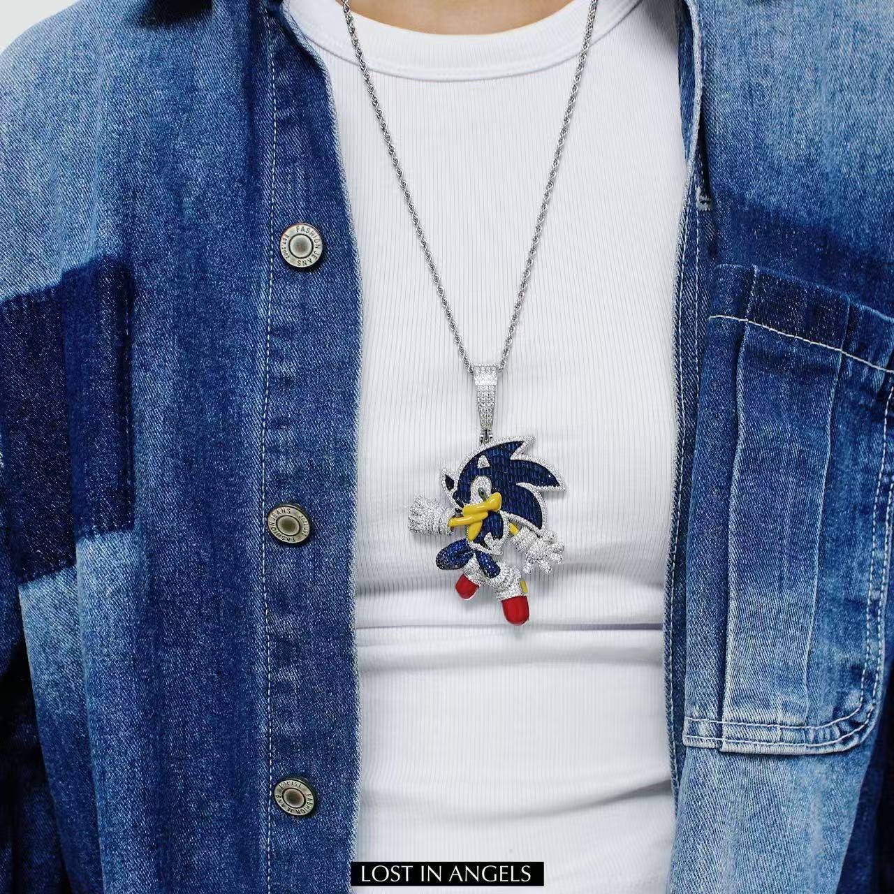 Iced Out Sonic Pendant: CZ Bling Hip-hop Jewelry With Cuban Chain - Etsy