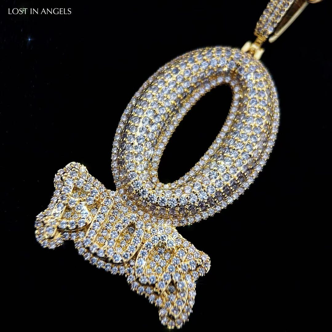 Bing Hip Hop O BLOCK Gold Iced Out Pendant Necklace | Hip Hop Bling ...