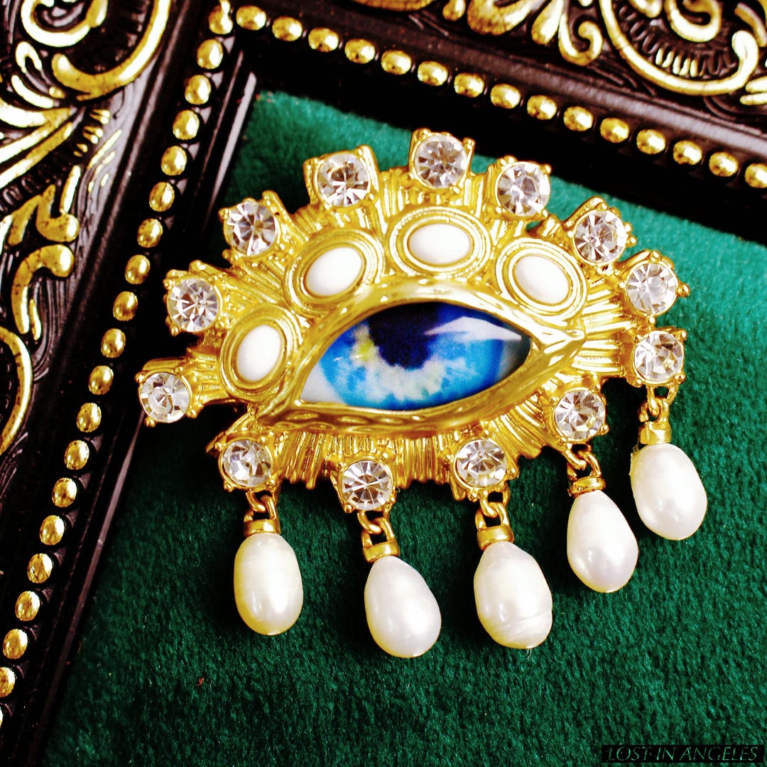 24K Gold Plated Evil Eye Brooch: Vintage Modern Talisman With Pearl - Etsy
