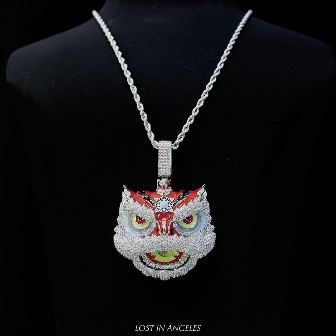 Bling Lion Head Pendant Necklace: Enamel Drip, Cubic Zirconia - Hip Hop ...