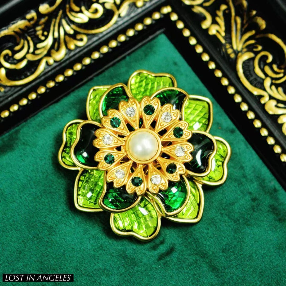 Vintage-inspired Green Floral Brooch - French Style Handmade Resin ...