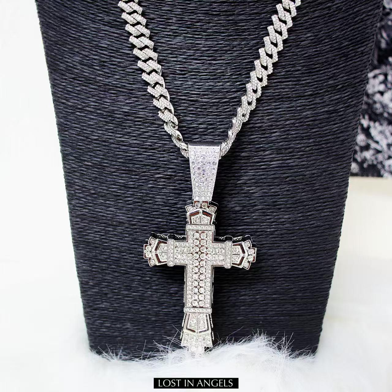 Classic Hip Hop Cross Pendant Necklace - Iced Out Cuban Chain With ...