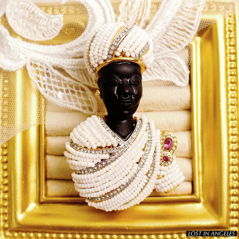 Vintage Style Moorish Portrait Brooch: Beaded Egyptian Ankh - Etsy