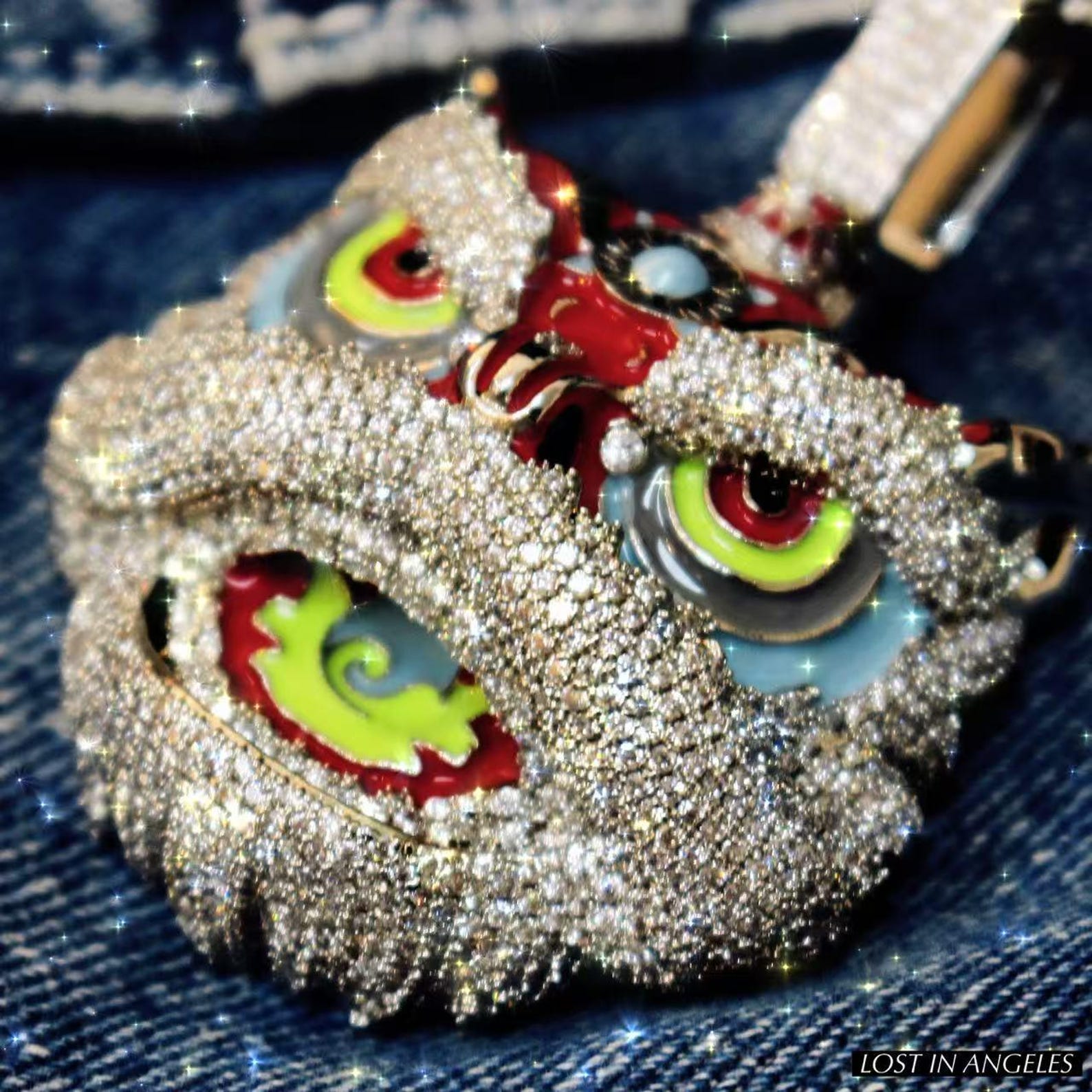 Bling Lion Head Pendant Necklace: Enamel Drip, Cubic Zirconia - Hip Hop ...