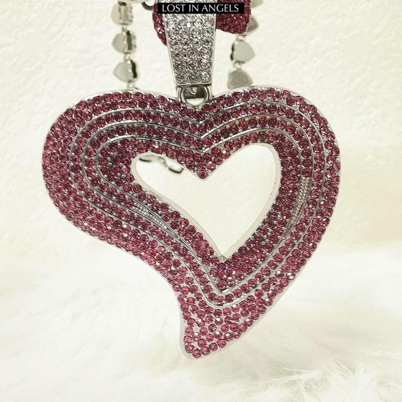 Iced Out Heart Pendant Necklace: Pink Cubic Zirconia Y2K Chain - Etsy