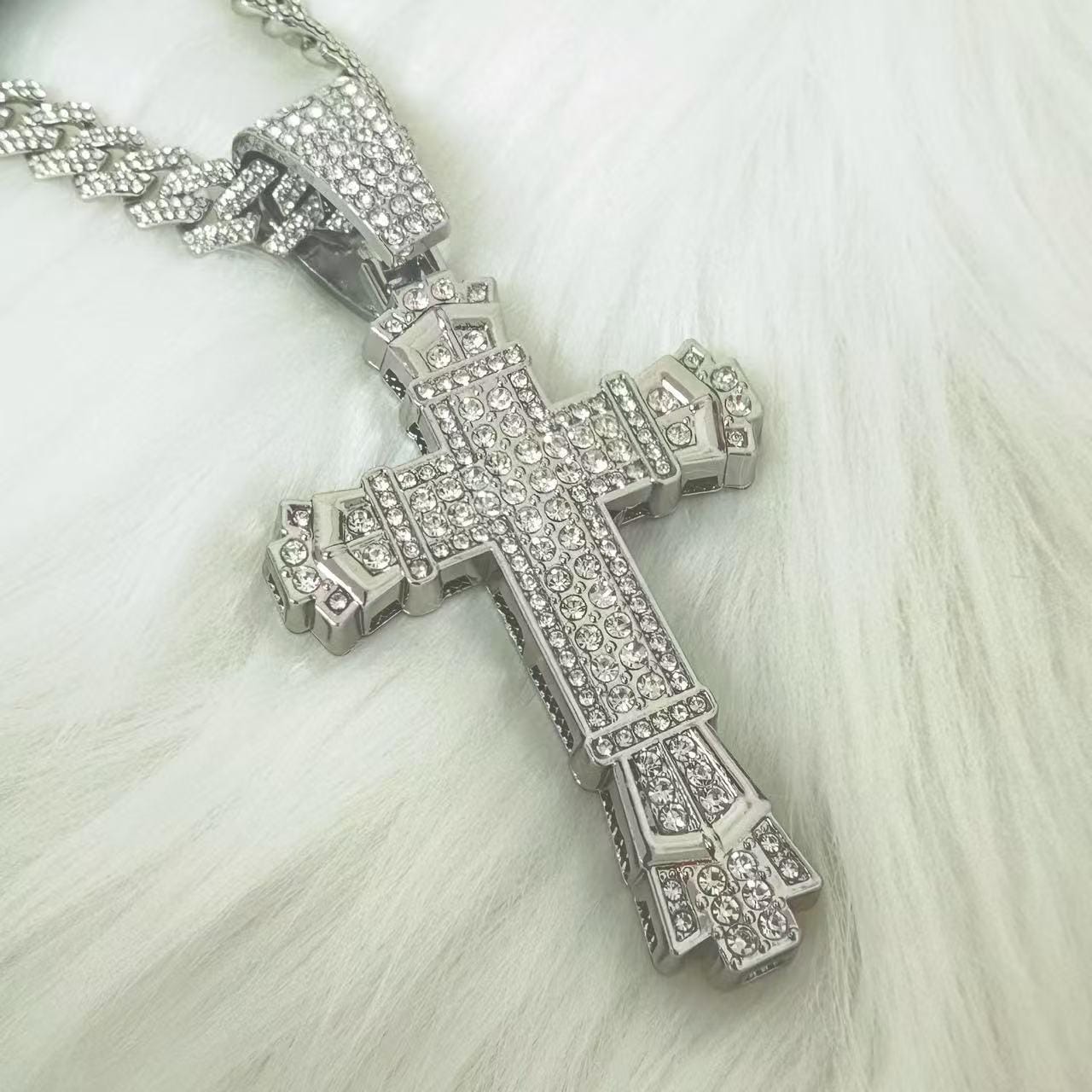 Classic Hip Hop Cross Pendant Necklace - Iced Out Cuban Chain With ...