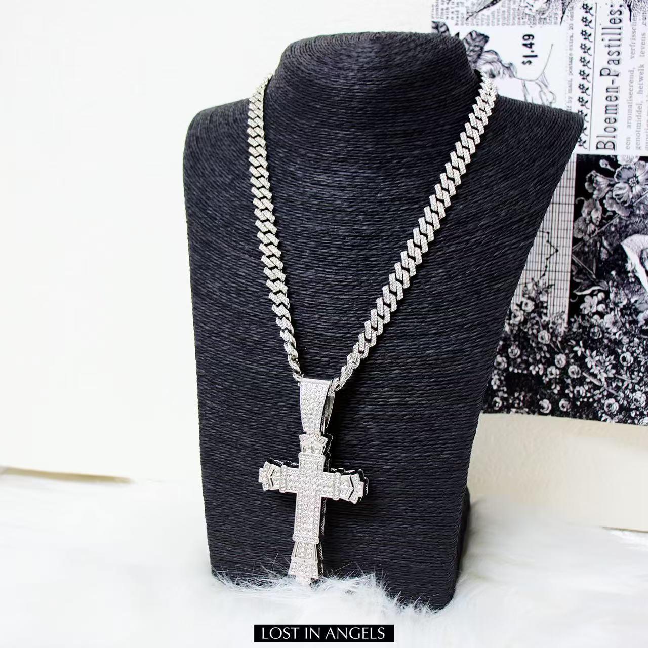 Classic Hip Hop Cross Pendant Necklace - Iced Out Cuban Chain With ...