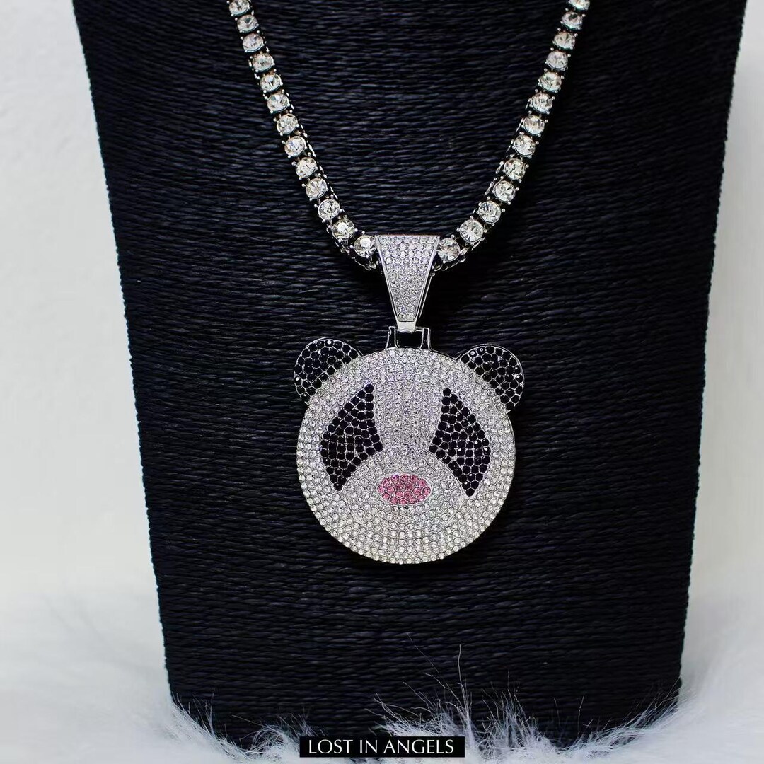 Hip-hop Bling Iced-out Panda Pendant Necklace – Silver Cuban Chain ...