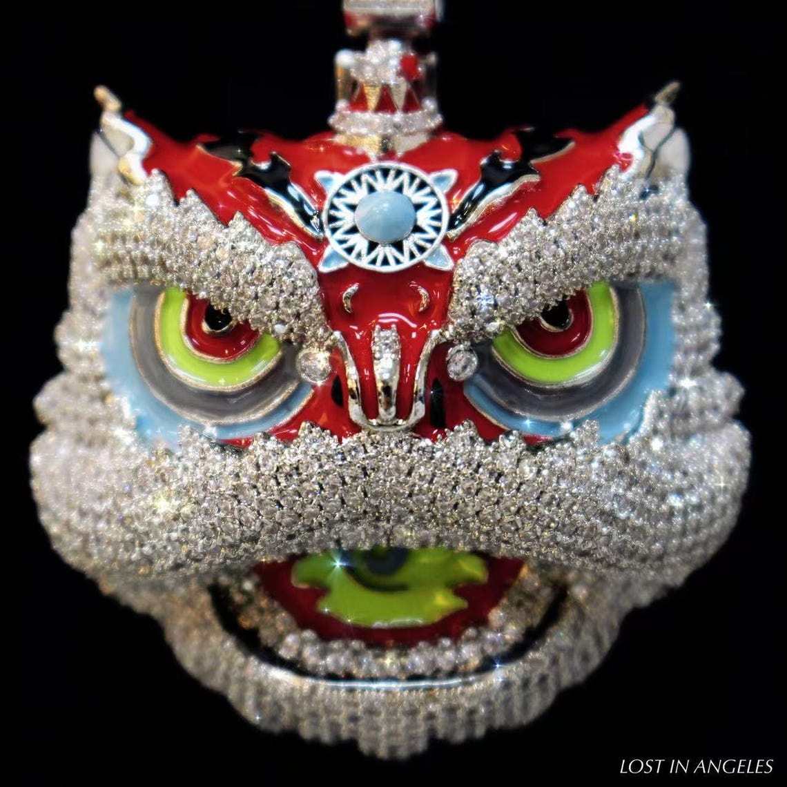 Bling Lion Head Pendant Necklace: Enamel Drip, Cubic Zirconia - Hip Hop ...