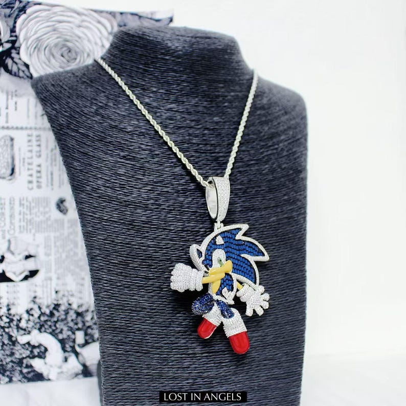 Iced Out Sonic Pendant: CZ Bling Hip-hop Jewelry With Cuban Chain - Etsy