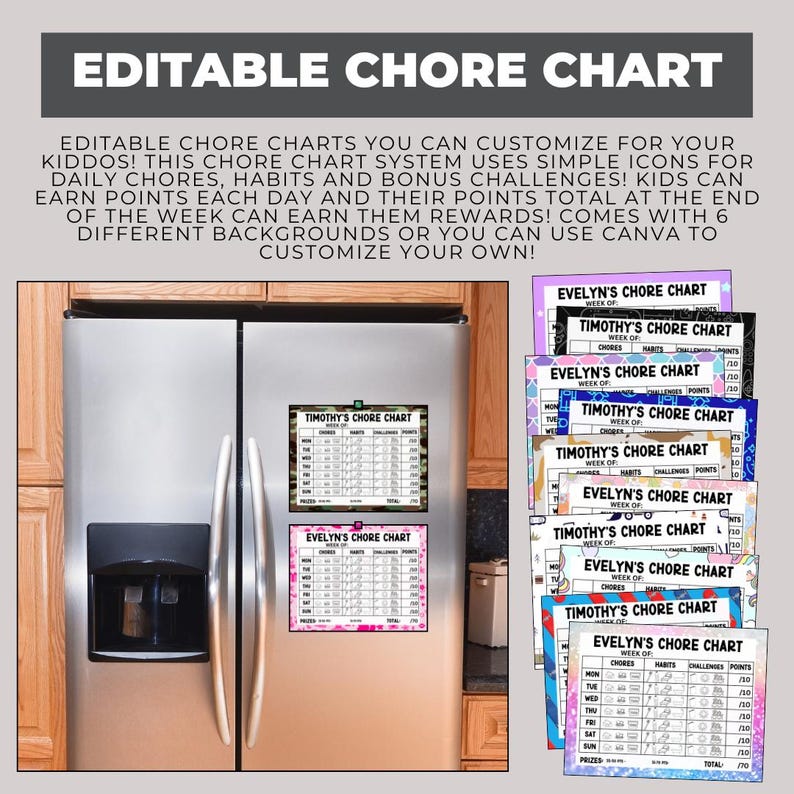 Editable Kids Chore Chart Template Canva Template 14 Backgrounds ...