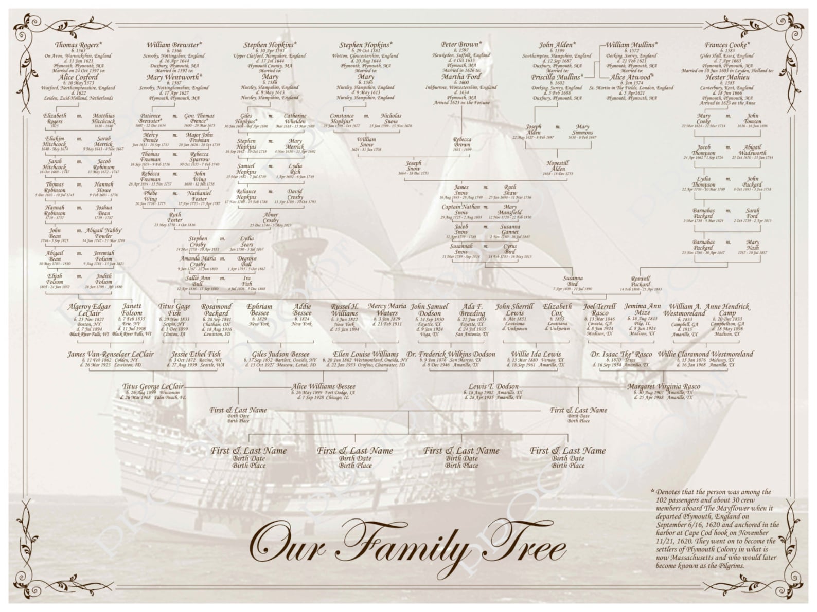 Custom Family Tree - Mayflower Pedigree Chart - Etsy