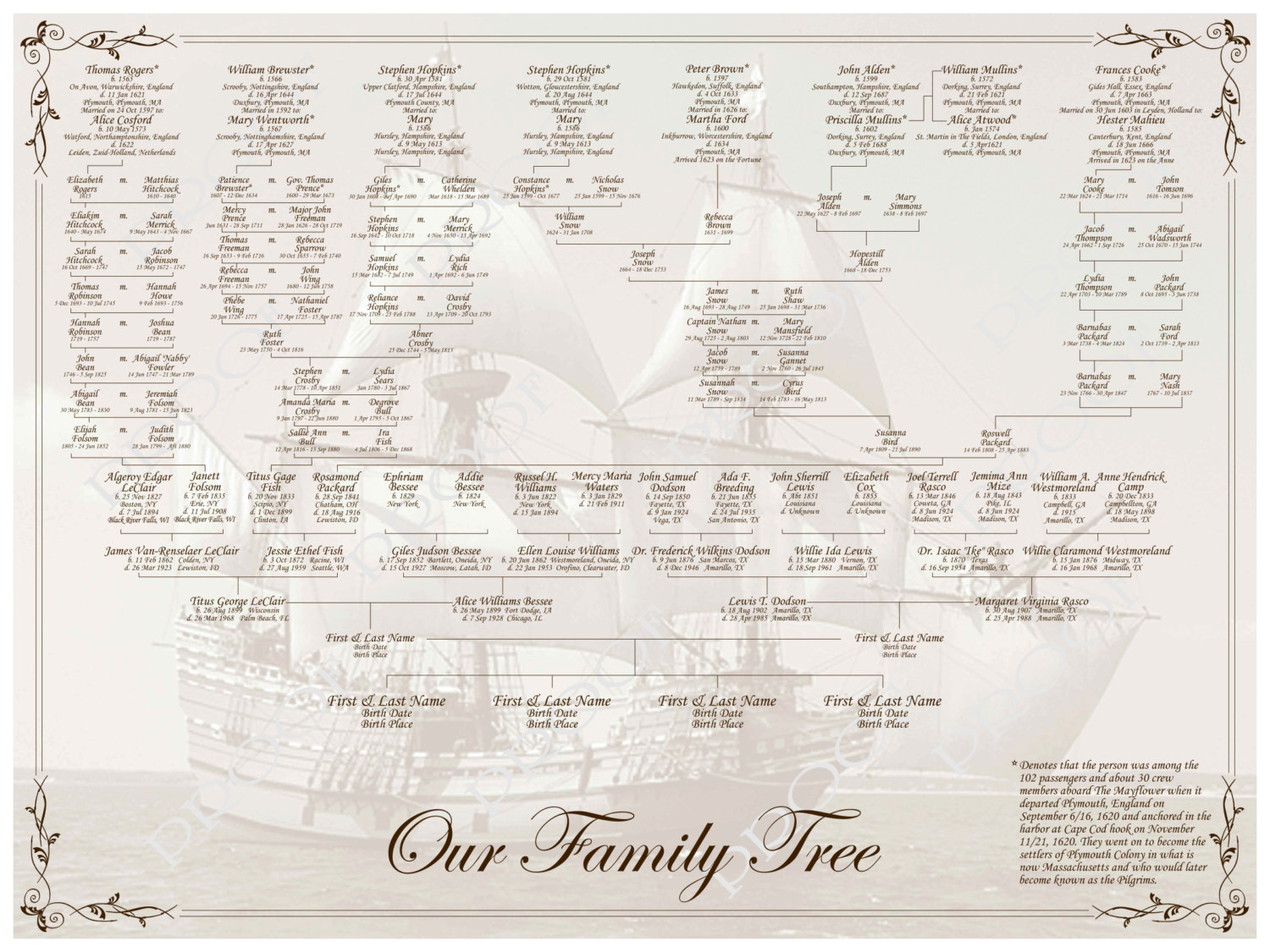 Custom Family Tree - Mayflower Pedigree Chart - Etsy