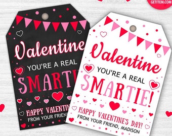 Editable Valentine Gift Tags You're a Real Smartie Valentine's Day ...