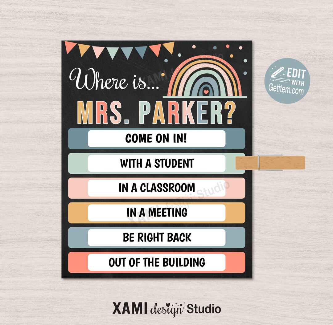 EDITABLE Where's the Teacher Sign Classroom Door Sign Custom Teacher ...