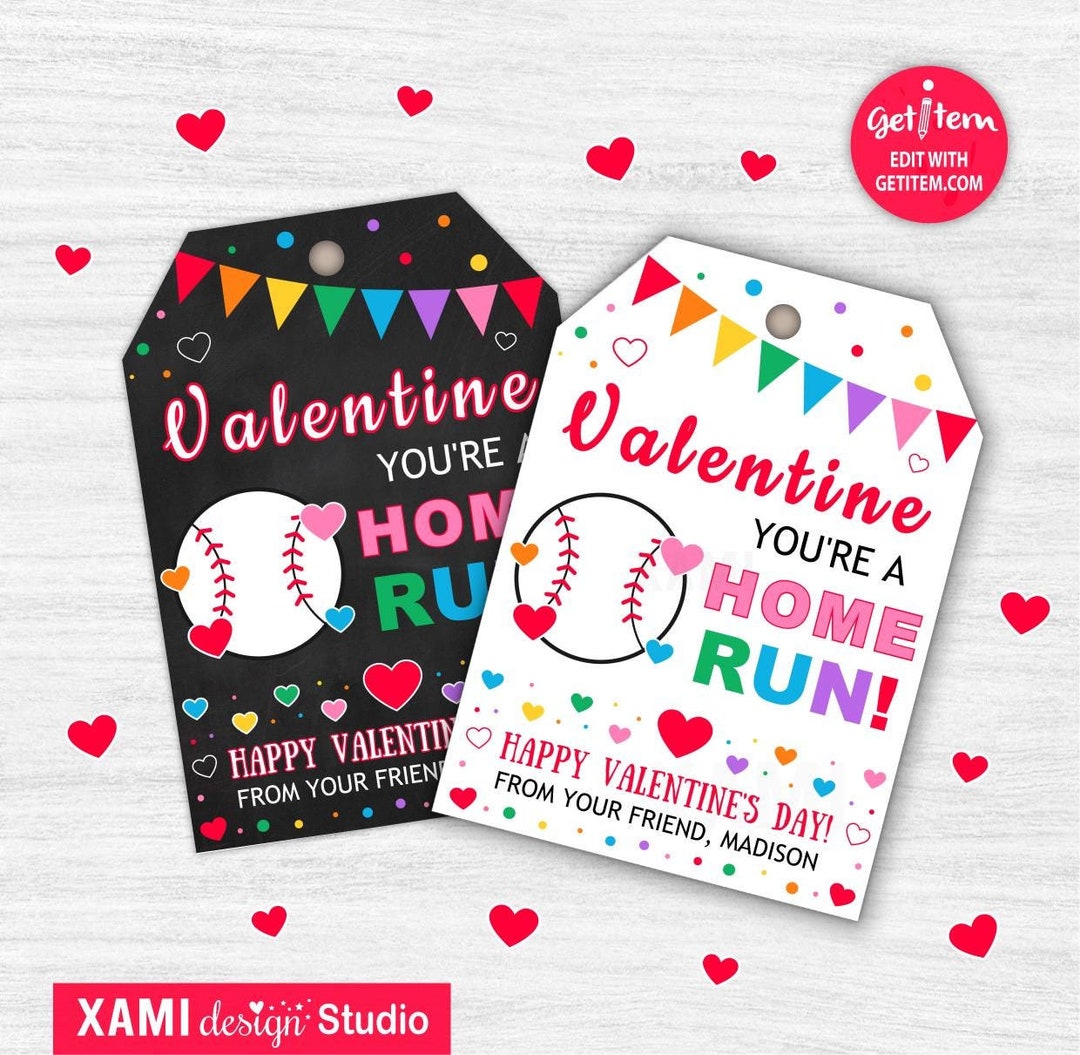 Editable Baseball Valentine's Day Gift Tag Valentine You're A Homerun ...