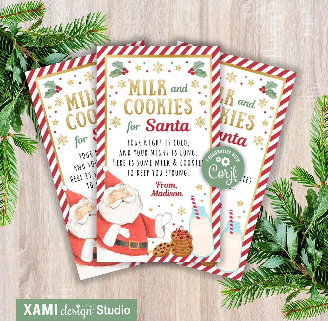 Editable Milk and Cookie for Santa Claus Tag Cookies for Santa Tag ...