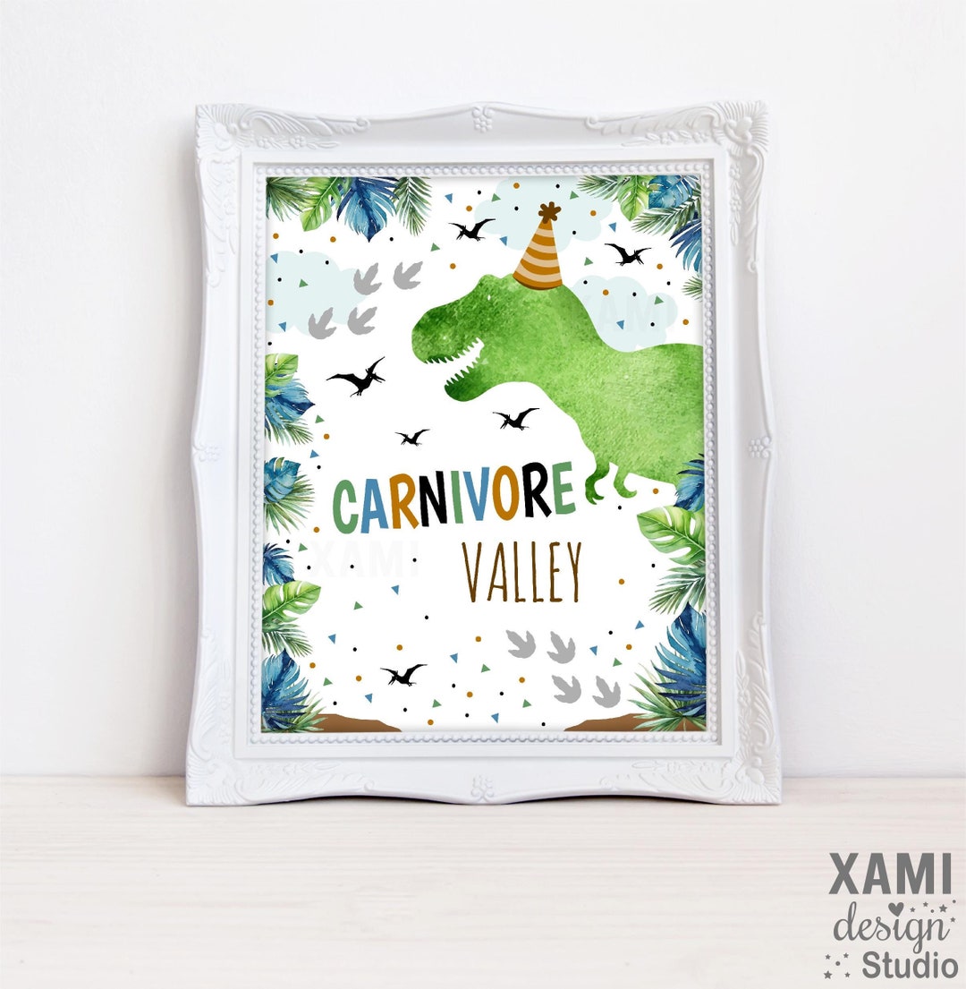 Dinosaur Carnivore Valley Sign Dino Boy Party Table Decor Sign ...