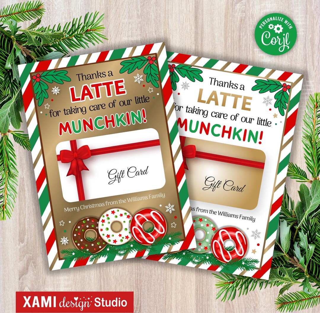 Editable Christmas Thanks a Latte Coffee Donut Gift Card Holder Daycare ...