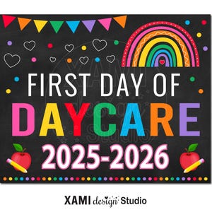 First Day of Daycare Sign 2025 Photo Prop Rainbow Girl Kids First Day ...
