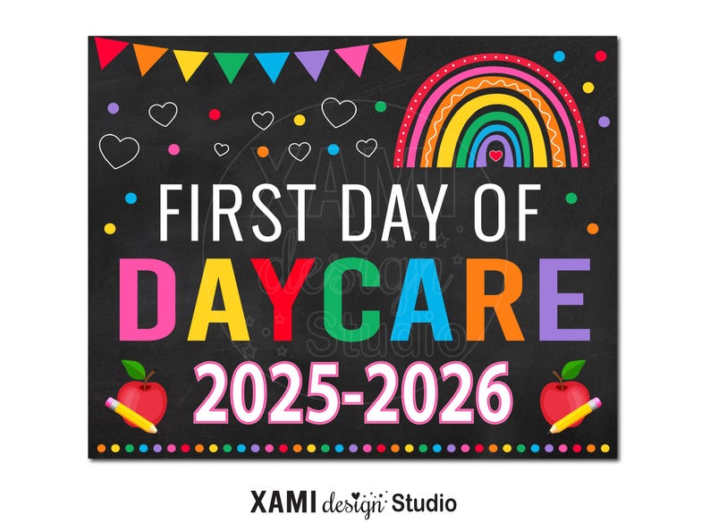 First Day of Daycare Sign 2025 Photo Prop Rainbow Girl Kids First Day ...