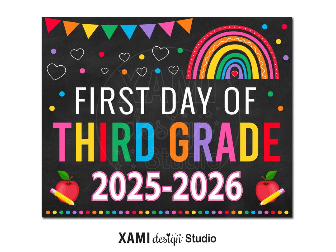 First Day of Third Grade Sign 2025 Photo Prop Rainbow Girl Kids First ...